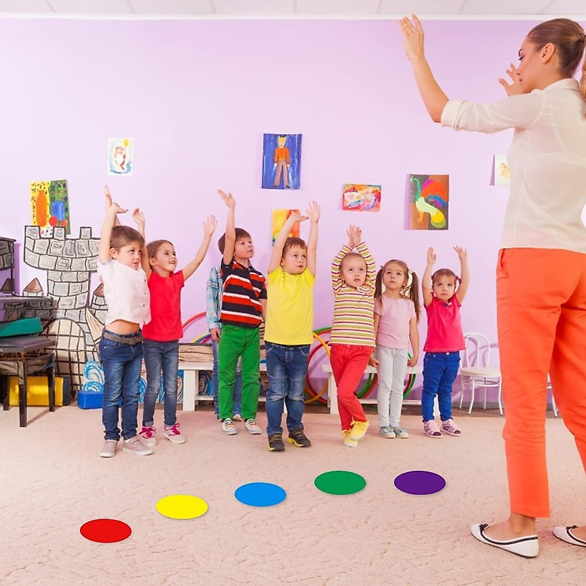 200 PCS Round Floor Stickers, Dot Shaped Floor Marking Tape,Spot Markers Floor Spots Self Adhesive Vinyl Stickers Classroom Dot Spots for Preschool and Kindergarten Elementary Teachers(Blue)