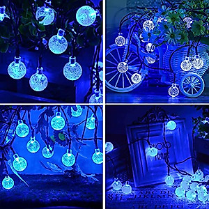 Attimit Solar String Lights Outdoor 50 Led 24 Feet Crystal Globe Lights with 8 Lighting Modes, Waterproof Solar Powered Patio Lights for Garden Yard Porch Wedding Party Decor (Blue)