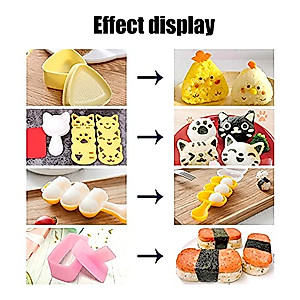 Cute Cat Rice Ball Molds 6 Sets Sushi Molds Bento Box Accessories Kits with 1PC Musubi Maker Press Mold, 2PCS Gimbap Molds Triangle and 1PC Rice Ball Mold Shaker for DIY Fun Lunch Box Picnic Tool