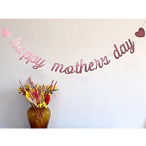 Swdthnh Happy Mother's Day Rose Gold Glitter Paper Banner, Funny Best Mom Ever/Mother's Birthday Party Photo Backdrops Sign Decoration(Rose Gold Mom)