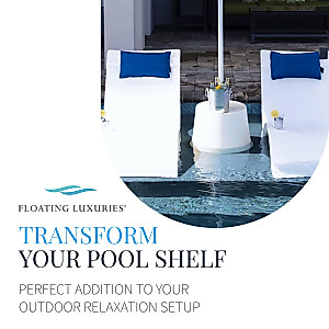 Floating Luxuries Kai Shelf Lounger Resort Pillow, Resort-Like Comfort, Pool Accessories, Adjustable Velcro Strap, Set of Two, Pacific Blue