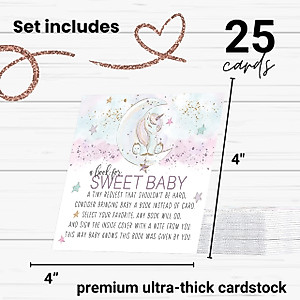 Unicorn Books for Baby Shower Cards - 25 Pack - Cute Invitation Inserts for Girls - Bring a Book Instead of Cards Poem - Storybook Theme Ideas