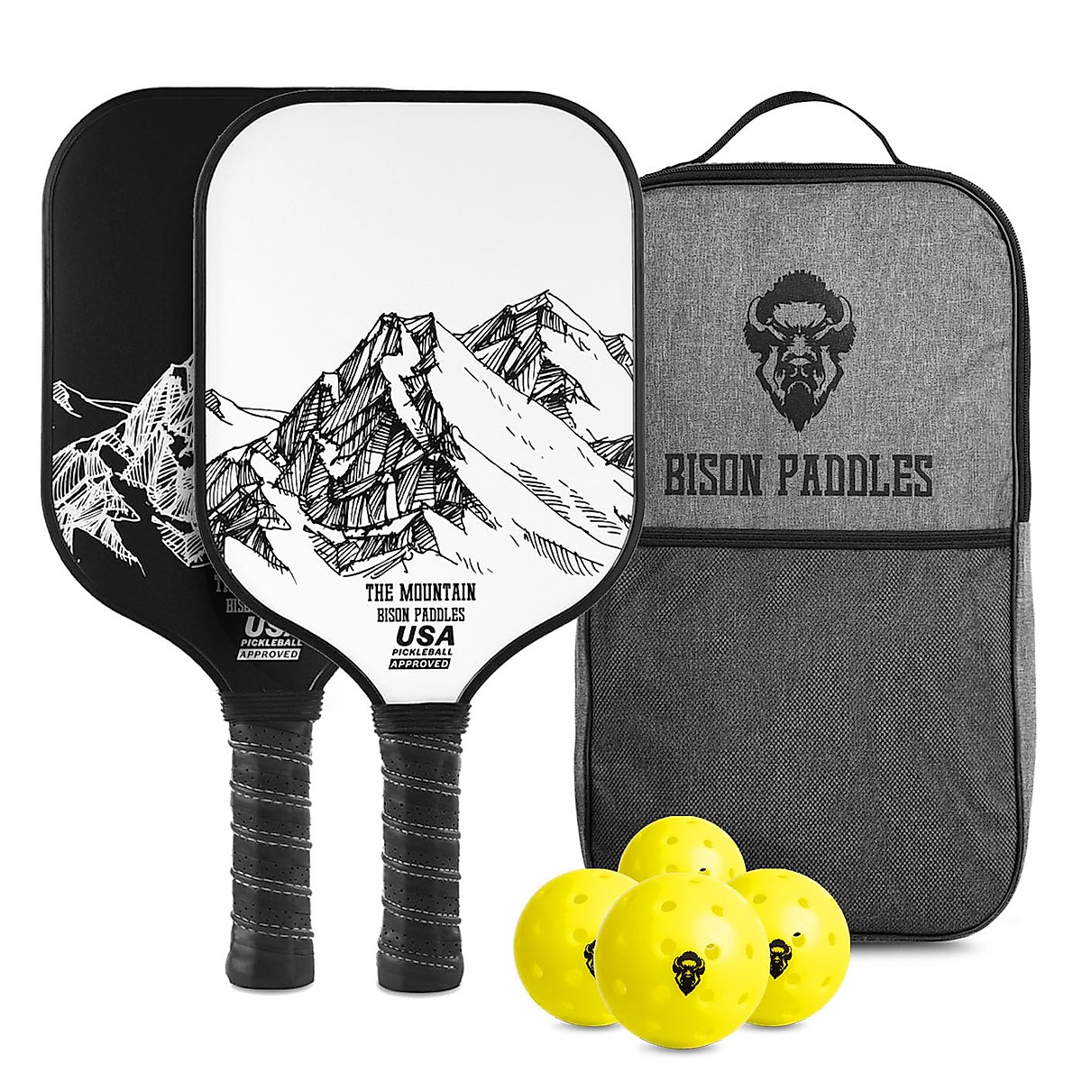 Pickleball Paddles Set of 2 | Lightweight & Powerful | Durable Unibody Construction | Textured Carbon Surface & Honeycomb Core | Pickleball Set Includes 4 Pickleballs, & Carry Case | USAPA Approved
