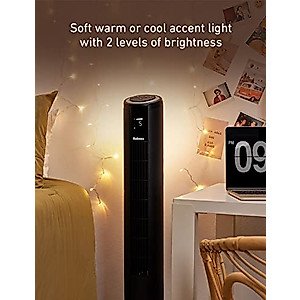 HOLMES 42" Digital Tower Fan with Accent Light, ClearRead Display, High/Low Brightness Level, 90° Oscillation, 5 Speeds, 4 Modes, 8-Hour Timer, Home, Bedroom or Office, Remote Control, Matte Black