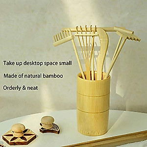 Zen Garden Rake Stamp Tools - Meditation Rock Sand Garden Accessories – Office Desktop Mini Zen Gifts for Man Women Bamboo Rakes Holder Brusher Spoon Figurines