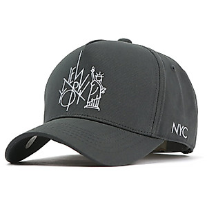 Flipper NY NYC New York City Statue of Liberty Logo Structured Cotton Ballcap Baseball Cap Adjustable Snapback Hat (Small ~ Medium, Charcoal)
