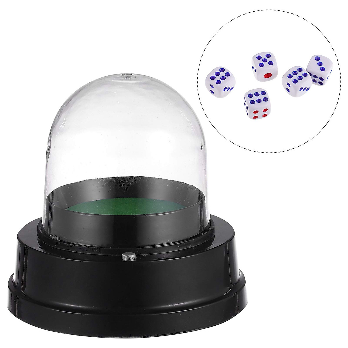 jojofuny Automatic Transparent Plastic Electrical Dice Cup with 5 Dice Transparent Plastic Cover Electrical Shaking Dice Roller Cup Set for KTV Pub Bar Party Game No Battery Black