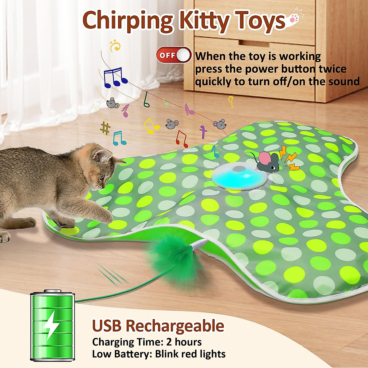 Sofolor Interactive Cat Toy, Automatic Cat Toys for Indoor Cats, Hide and Seek Cat Toy with Motion Activated, Moving Feather, Chirping, USB Rechargeable