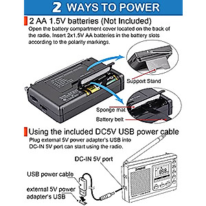 Portable Radio, ZHIWHIS AM FM Shortwave Radios with Best Reception, Battery Operated Clock Radio with Preset Function, Alarm Clock Digital Tuner with Sleep Timer