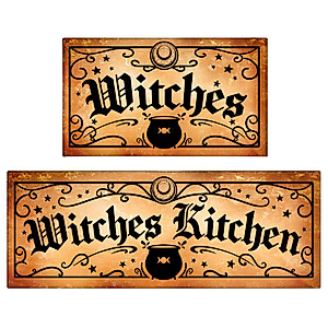 Halloween Kitchen Rug Halloween Kitchen Mat Retro Vintage Witches Halloween Rug Set Goth Occult Pattern Decor Witchy Home Decor Non-Slip Floor Mat Runner Rug for Kitchen Laundry Living Room Front Door