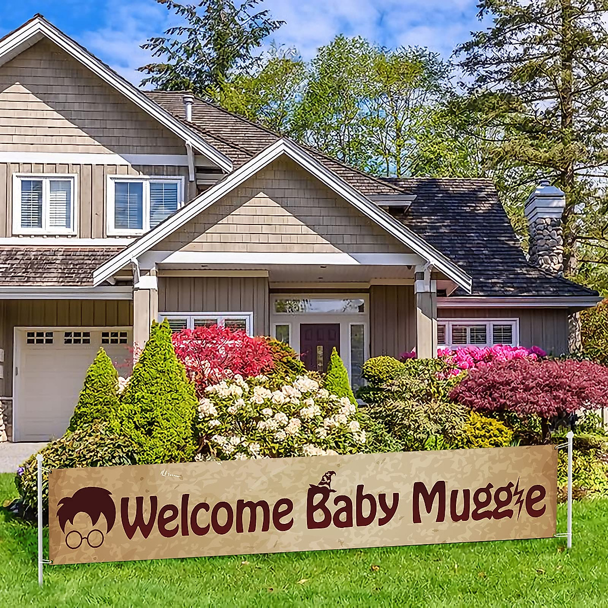 Welcome Baby Muggle Large Banner Sign, Baby Shower Party Decorations Supplies, Gender Reveal Welcome Little Muggle Banner