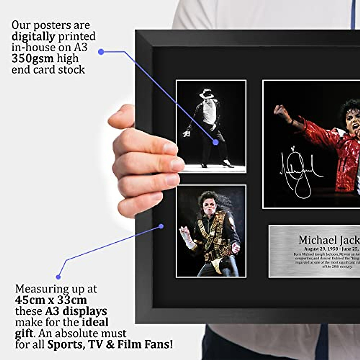 HWC Trading Michael Jackson Musician 16 x 12 inch (A3) Printed Gifts Signed Autograph Picture for Music Memorabilia Fans - 16" x 12" Framed