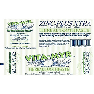 3 Pack VITA-MYR Zinc Plus Xtra Natural & Effective Herbal Toothpaste 5.4 oz