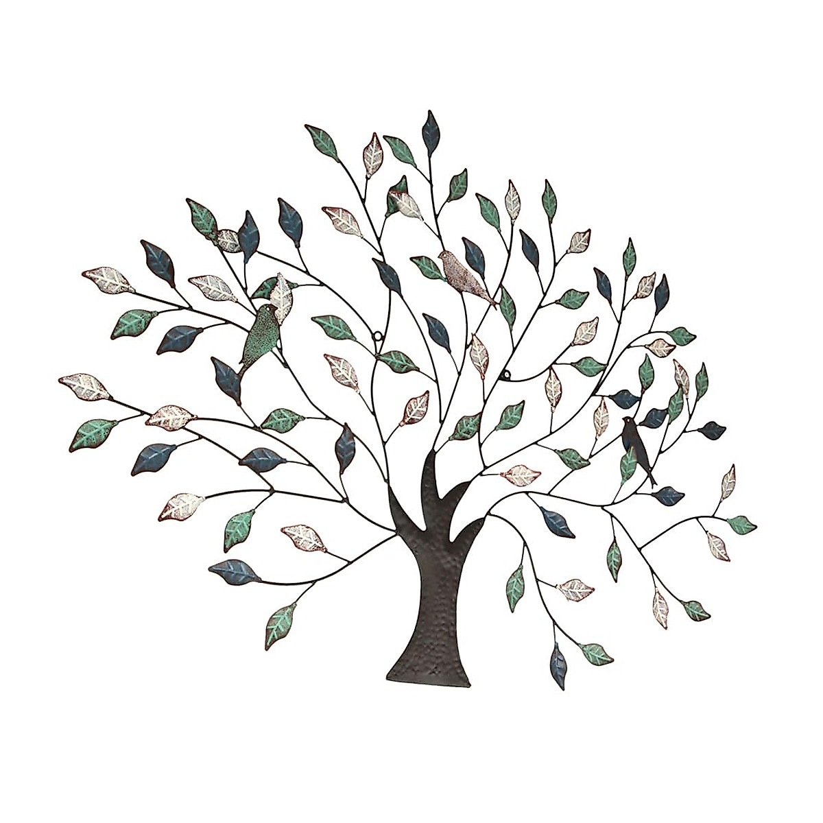 36-inch Tri-Tone Leaves Birds in Branches Metal Tree Wall Décor - Unique Artistic Design for Indoor and Outdoor Use, Easy Installation, Durable Construction, Stunning Tri-Tone Finish