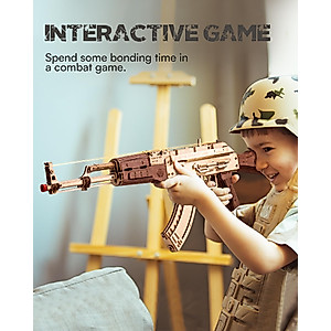 ROKR 3D Puzzles for Adults, Wooden 3D Puzzle Model AK47 Rubber Bands Gun Toys Building Kits, DIY Wood Crafts Cool Toy Hobbies for Men Women, Creative Assembly Gifts