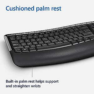 Microsoft Wireless Comfort Desktop 5050 - Black. Wireless, Ergonomic Keyboard and Mouse Combo. Built-in Palm Rest and Comfort Curve Design. Customizable Windows Shortcut Keys