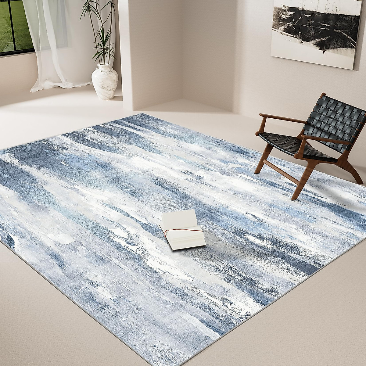 INGEROOM Washable Area Rug - Area Rugs 5x7 Abstract Soft Machine Washable Rug with Non-Slip Backing for Living Room, Bedroom, Dining Room (Gray and Blue, 5'x7' Feet)