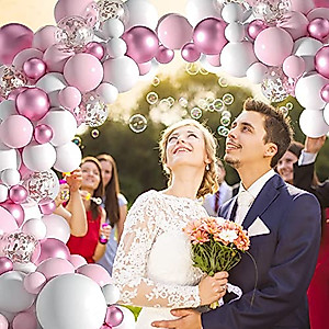 Pink White Balloons Garland Arch Kit, Pastel Pink Balloons Metallic Pink Confetti Rose Gold Birthday Party Balloons for Baby Shower,Birthday,Bridal,Anniversary Party,Wedding