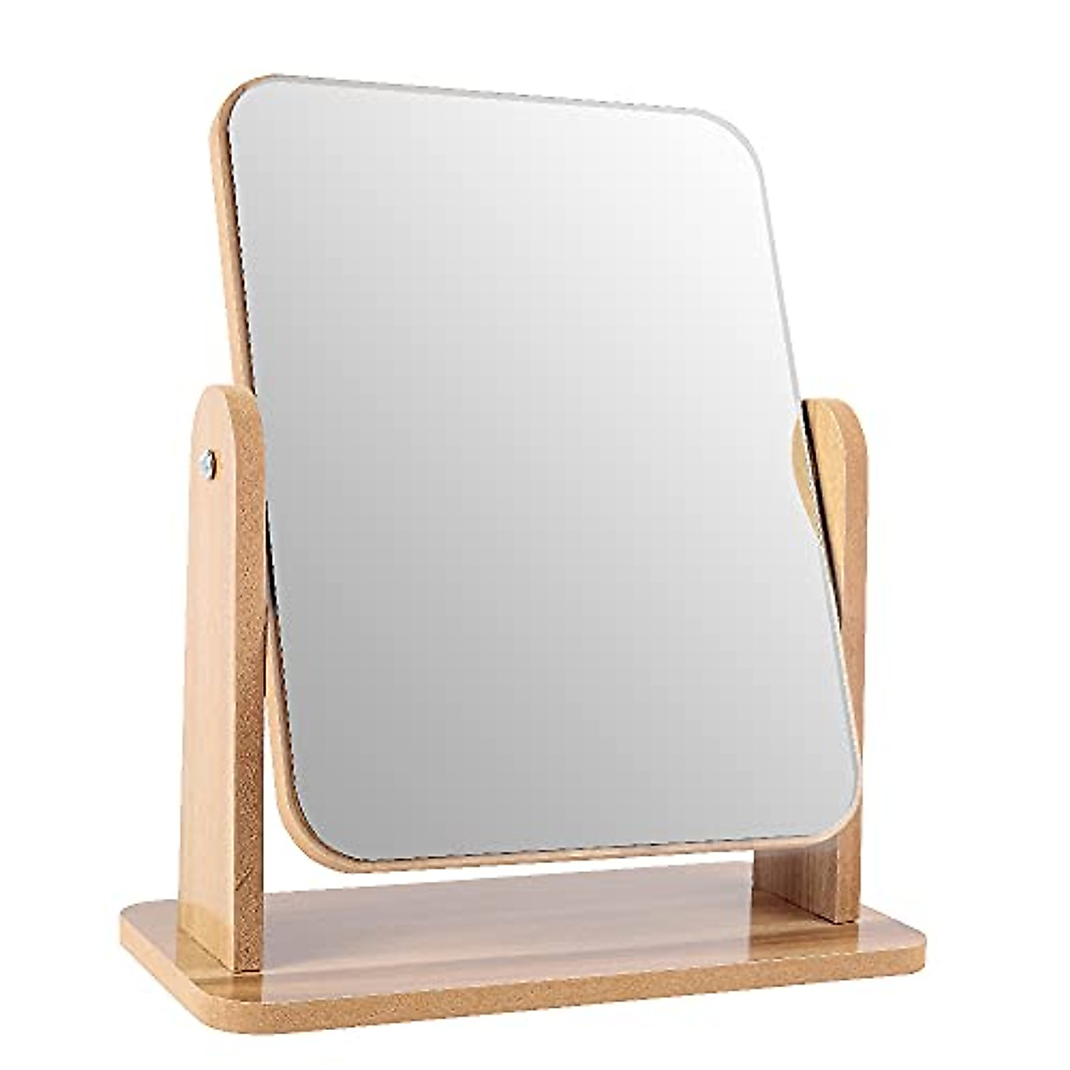LOTIKO Natural Wooden Vanity Makeup Mirror,7 Inch Single Sided 360 Degree Swivel Mirror,Portable Removable Countertop Private Room High-Definition Desk Mirror(Square)