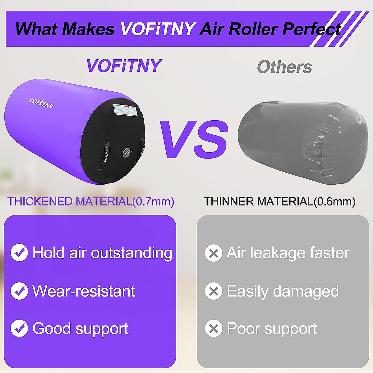 VOFiTNY Gymnastics Air Roller 4ft L x 2.5ft D for tumbling training for Home/Gym