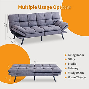 Hcore Convertible Bed Grey Fabric Memory Foam Loveseat Futons Couch,Small Euro Lounger Sofa for Compact Living Spaces,Apartment,Dorm,Studio,Guest Room, Home Office, Flax Gray