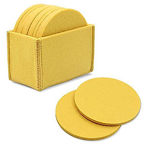 Meffort Inc Set of 10 Felt Coaster Set with Holder, Table Coasters for Drinks, Absorbent & Protect Furniture & Table - Yellow