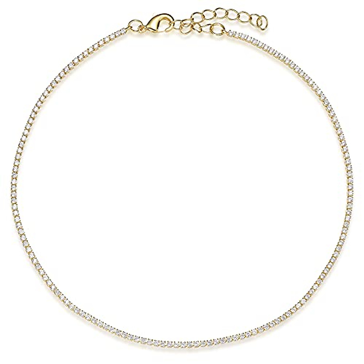 Vescence Cubic Zirconia Choker Adjustable 12-14 Inch | 1.75mm Round Cut Tennis CZ Chain Necklace Gold for Layering | Bridal Party Gold Jewelry Hypoallergenic