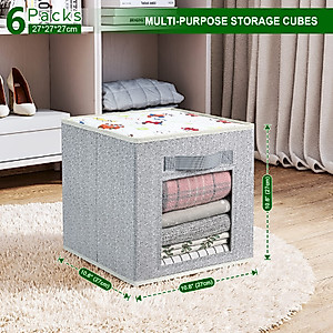 Homsorout Linen Closet Organizers and Storage - 6 Pack Cube Storage Bins with Handle, Fabric Storage Bins for Shelves, 11 inch Bins for Organization, Cubes Organizer for Home, Blended