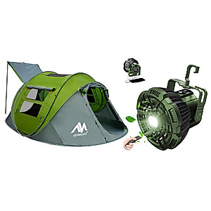 ayamaya Cmping Fan + 4 Person Pop Up Tent, Waterproof Tent & Rechargeable Tent Fan with LEDs Remote Control for Camping