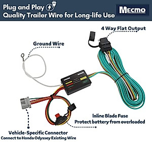 MECMO Trailer Wiring Harness for 2005-2010 Honda Odyssey 4-Way Flat Hitch Wire Trailer Light Hook Up, Plug-in Simple T-Connector Vehicle Side Towing Harness