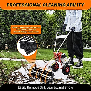 1.25 KW Walk-Behind Hand Push Floor Sweeper, 23.6" Sweeping Width Lawn Sweeper Manual Gas Power,1.2L Tank, Infinitely Adjustable Speed Patio Sweeper Cordless for Walkway, Yard, Garage, Patio