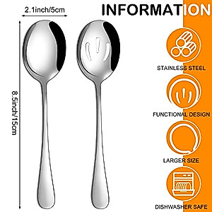 Wilzing 24 Pieces 8.5 Inch Serving Spoons Set Including 12 Serving Spoon and 12 Slotted Spoons Stainless Steel Buffet Serving Utensils for Christmas Kitchen Cooking Banquet, Mirror Polished, Silver