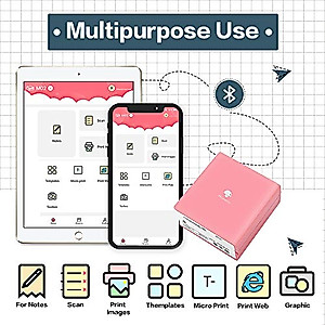 Phomemo M02 Mini Bluetooth Thermal Pocket Printer (Pink) with 3 Rolls Adhesive White/Gold/Silver Glitter Sticker Paper, Compatible with iOS + Android for Plan Journal, Study Notes, DIY, Work, Gift