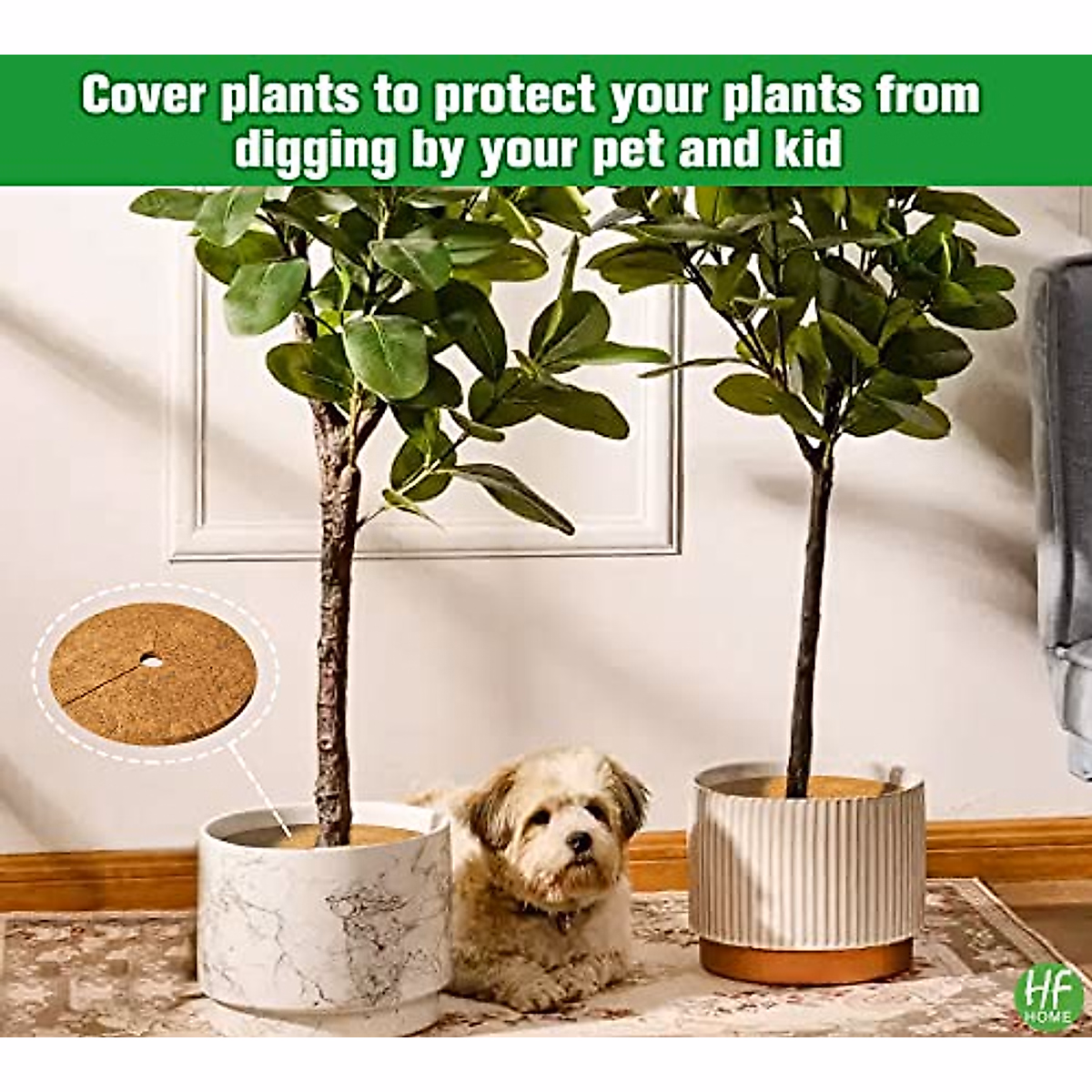 HFHOME 8pcs 17.5" Dia Coconut Fibers Tree Mulch Ring Protector Mat, 17.5 Inch Natural Coco Coir Tree Protection Mats, Tree Disc Plant Cover for Indoor Outdoor Lawn, Potted Plants