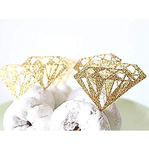 Diamond Cupcake Toppers, Bridal Shower Decorations, Diamond Donut Toppers in Gold Glitter Set of 12