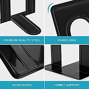 MaxGear Book Ends Heavy Duty Bookends, Universal Book Holder, Bookends for Shelves, Metal Bookend, Non-Skid Book End, Book Stopper for Books/Movies/CDs, 6.5 x 5 x 5.75, Black (3 Pairs/6 Pcs, Large)
