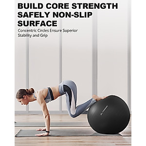 Trideer Extra Thick Yoga Ball Exercise Ball, 5 Sizes Ball Chair, Heavy Duty Swiss Ball for Balance, Stability, Pregnancy, Physical Therapy, Quick Pump Included (Black, L (58-65cm))