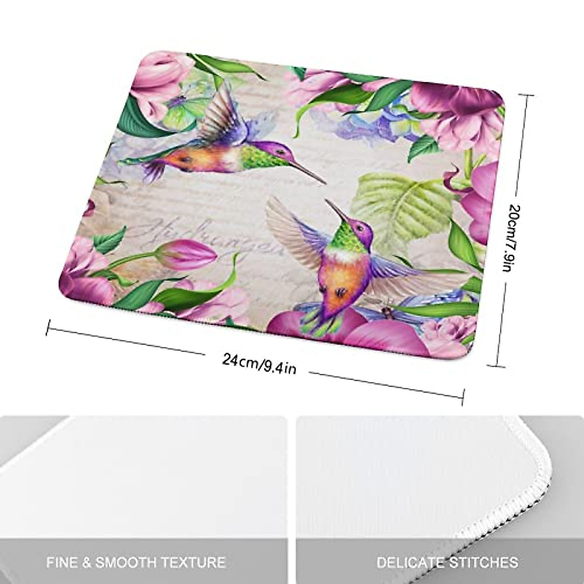 Vintage Bird Floral Anti Slip Rubber Mouse Pad Watercolor Garden Decor Tropical Plant Calla Lily Hummingbird for Wireless Mouse, Computers, Laptop, Office 9.4L x 7.9W Inch