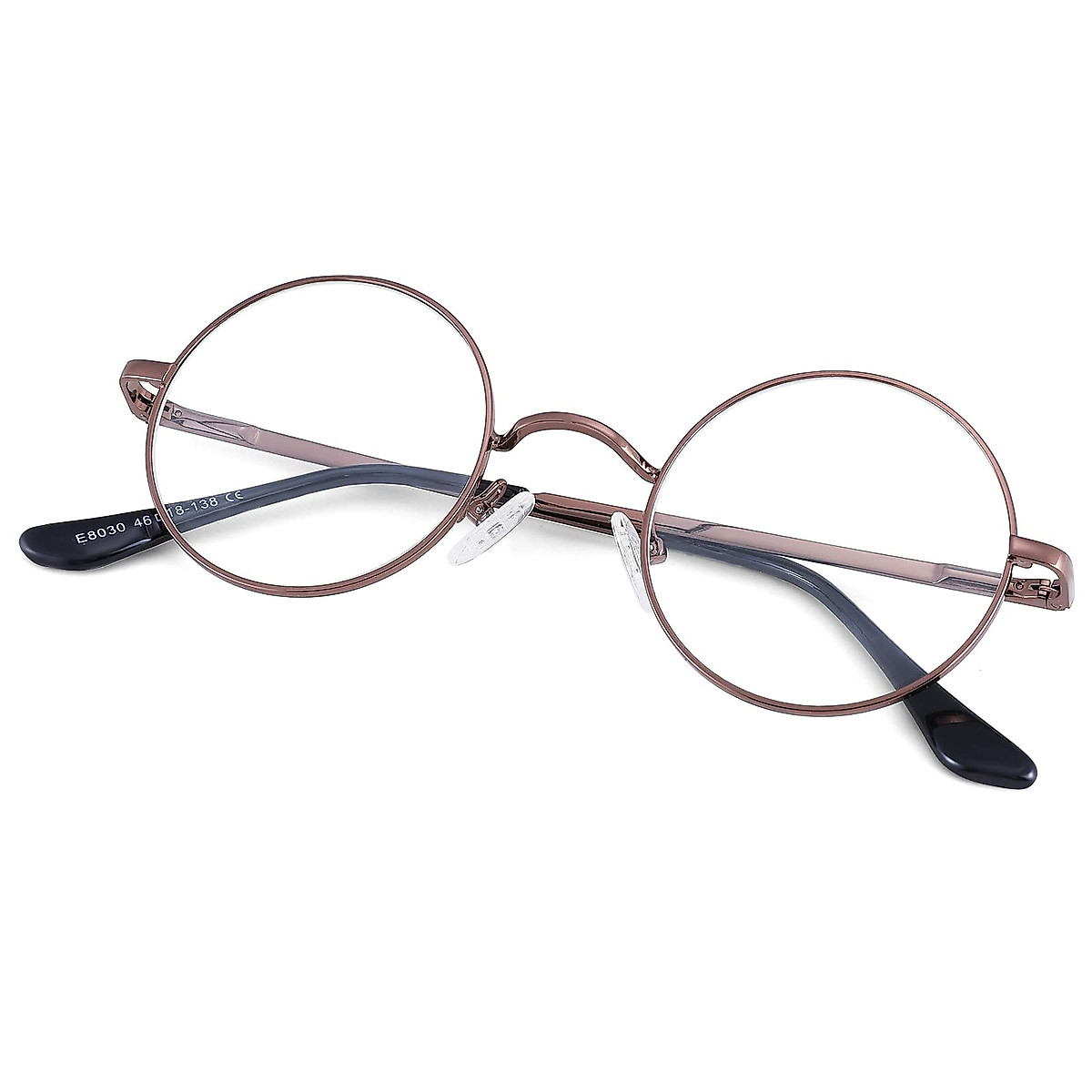 Bouryo Small Round Clear Lens Glasses for Men Women Non Prescription Circle Eyeglasses Metal Eyewear Frames