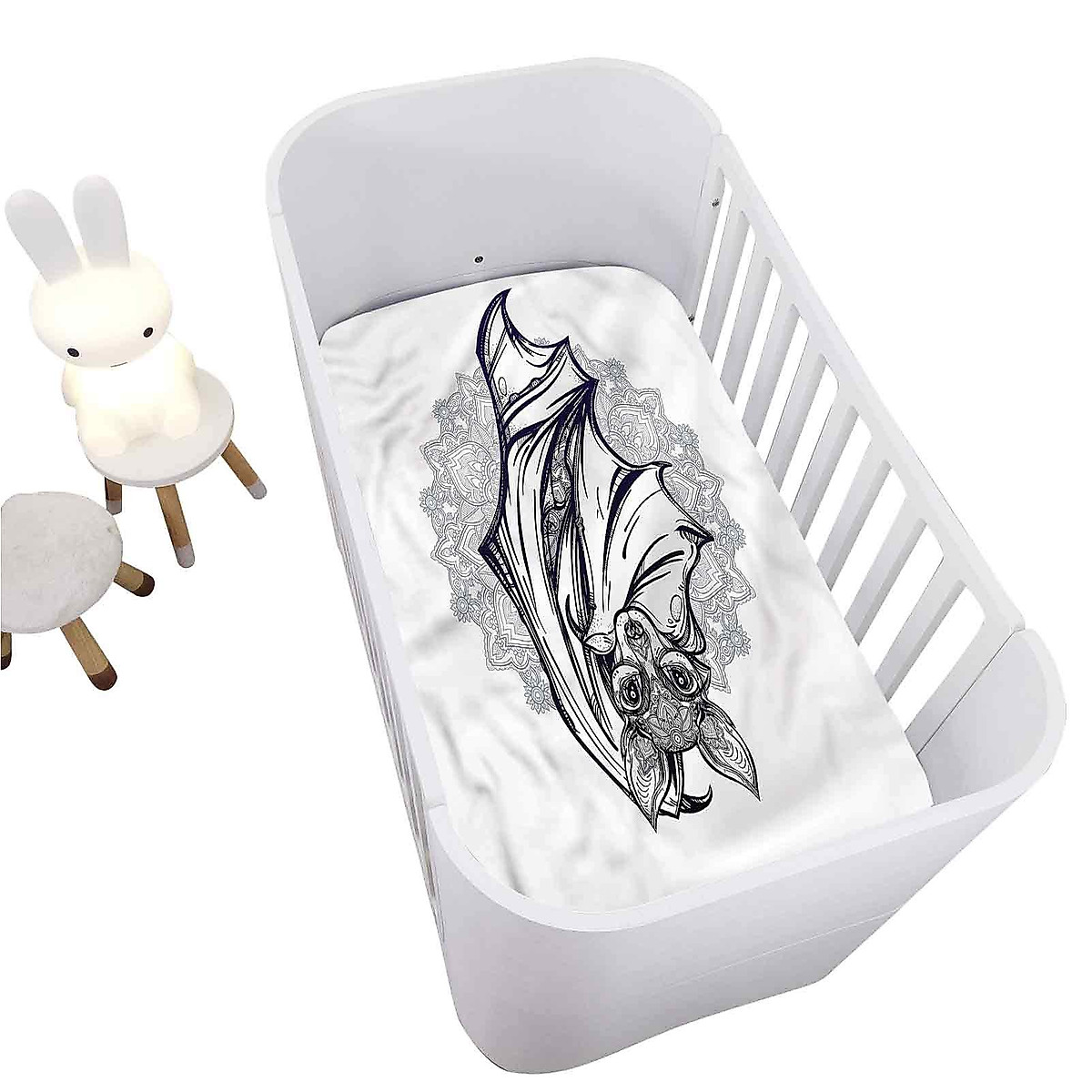 LCGGDB Occult Fitted Crib Sheet,Nocturnal Bat Figure Decorative Breathable Cozy Baby Sheet Portable Crib Mattress Topper for Baby Boys Girls,Ultra Soft Jersey,Full Standard,28" x 52"