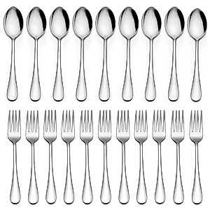 LIANYU 24-Piece Forks and Spoons Silverware Set, 12 Teaspoon and 12 Salad Fork, Stainless Steel Flatware Cutlery Set for Home Kitchen Hotel, Mirror Finished, Dishwasher Safe