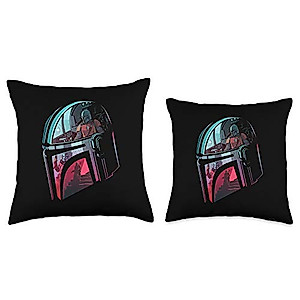 Star Wars The Mandalorian Din Djarin Neon Beskar Helmet Throw Pillow