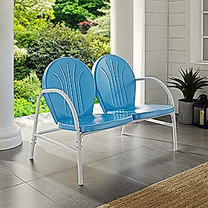 Crosley Furniture Griffith Metal Outdoor Loveseat, Sky Blue