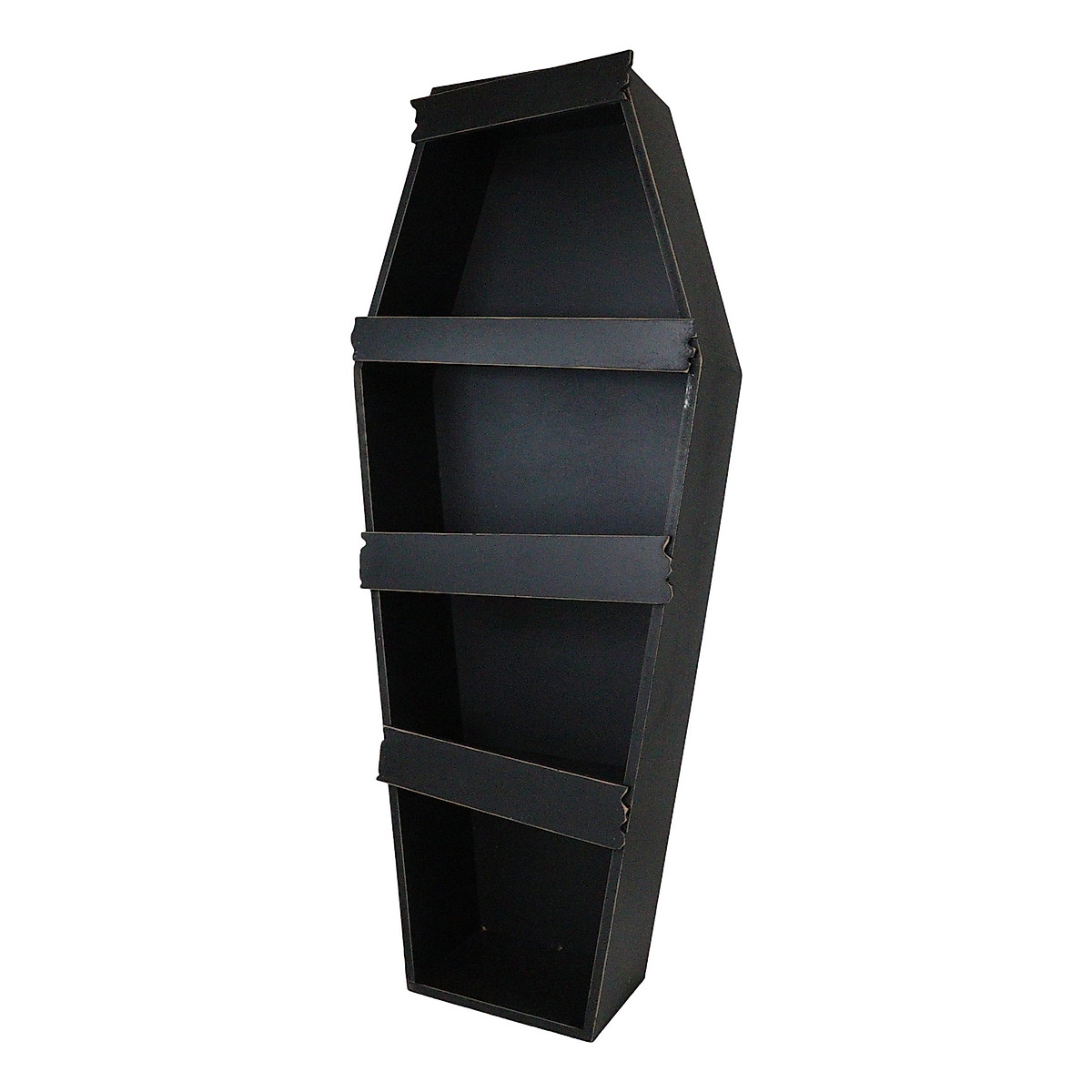 Ebros Gothic Graveyard Creepy Oddity Light Duty Black Coffin Casket Cabinet Shelving Display Wall Hanging Floating MDF Wood Shelf with 4 Tiers 30" Tall 12.5" Wide