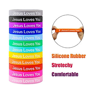 SlocciPro 72pcs Jesus Loves You Silicone Wristbands Rubber Bracelets Colorful Jesus Loves You Silicone Bracelet Christian Rubber Wristbands for kids Novelty Jewelry Party Favors