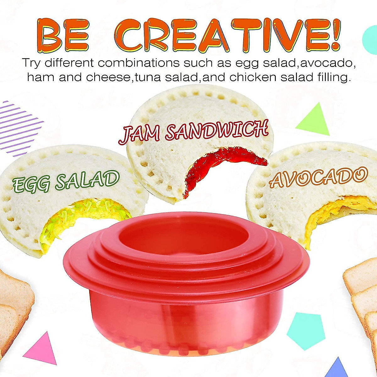 Sandwich Cutter and Sealer, 10 PCS Decruster Sandwich Maker for Kids, Bread Sandwich Decruster Pancake Maker DIY Cookie Cutter for Boys and Girls Lunch Lunchbox and Bento Box(Red & Yellow)