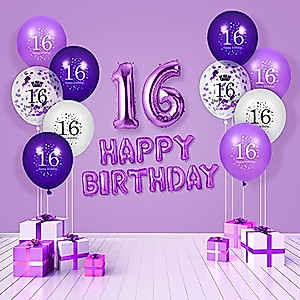 16th Purple Birthday Balloons Decorations, 16PCS Purple White Happy 16th Birthday Confetti Latex Balloons for Girls Boys Happy Birthday Party Wedding Anniversary Indoor Outdoor Party Supplies,12 Inch