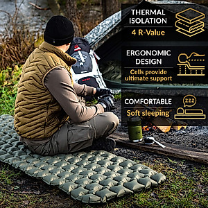 M-Tac Inflatable Camping Mat Ultralight Air Sleeping Pad for Backpacking (Olive, 77" x 24")