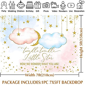 Avezano Twinkle Twinkle Little Star Gender Reveal Backdrop Pink Blue Little Stars Baby Shower Background Glitter Gold Stars Moon Baby Reveal Surprise Party Photoshoot Banner(7x5ft)