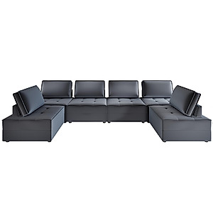 PaPaJet Sectional Sofa, 6 Seater Modular Sectional Couch- Convertible U Shaped Sectional Sofa Couch, 32" Seat Depth Oversized Couch for Living Room, Office (Velvet,Grey)